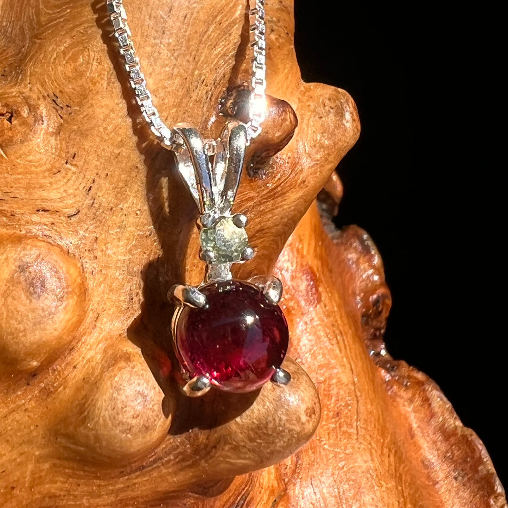 Spessartine Red Garnet & Moldavite Necklace Sterling | Moldavite Life