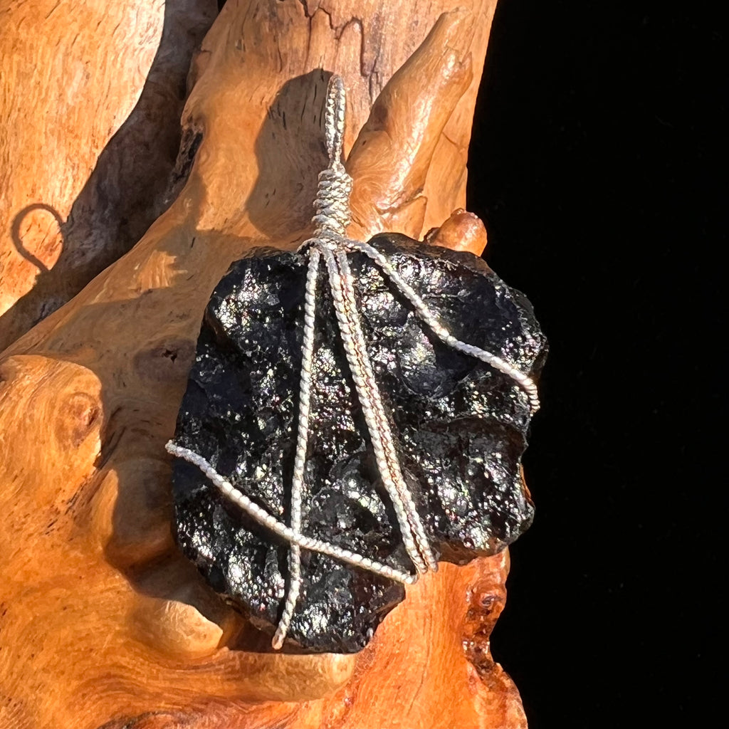 Tibetan Tektite Pendant Sterling Wire Wrapped | Moldavite Life