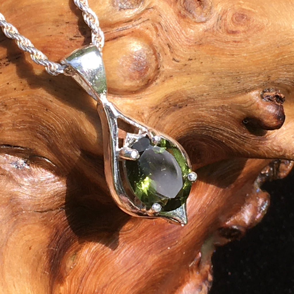 Moldavite Pendant Faceted Oval Gem Sterling Silver – Moldavite Life