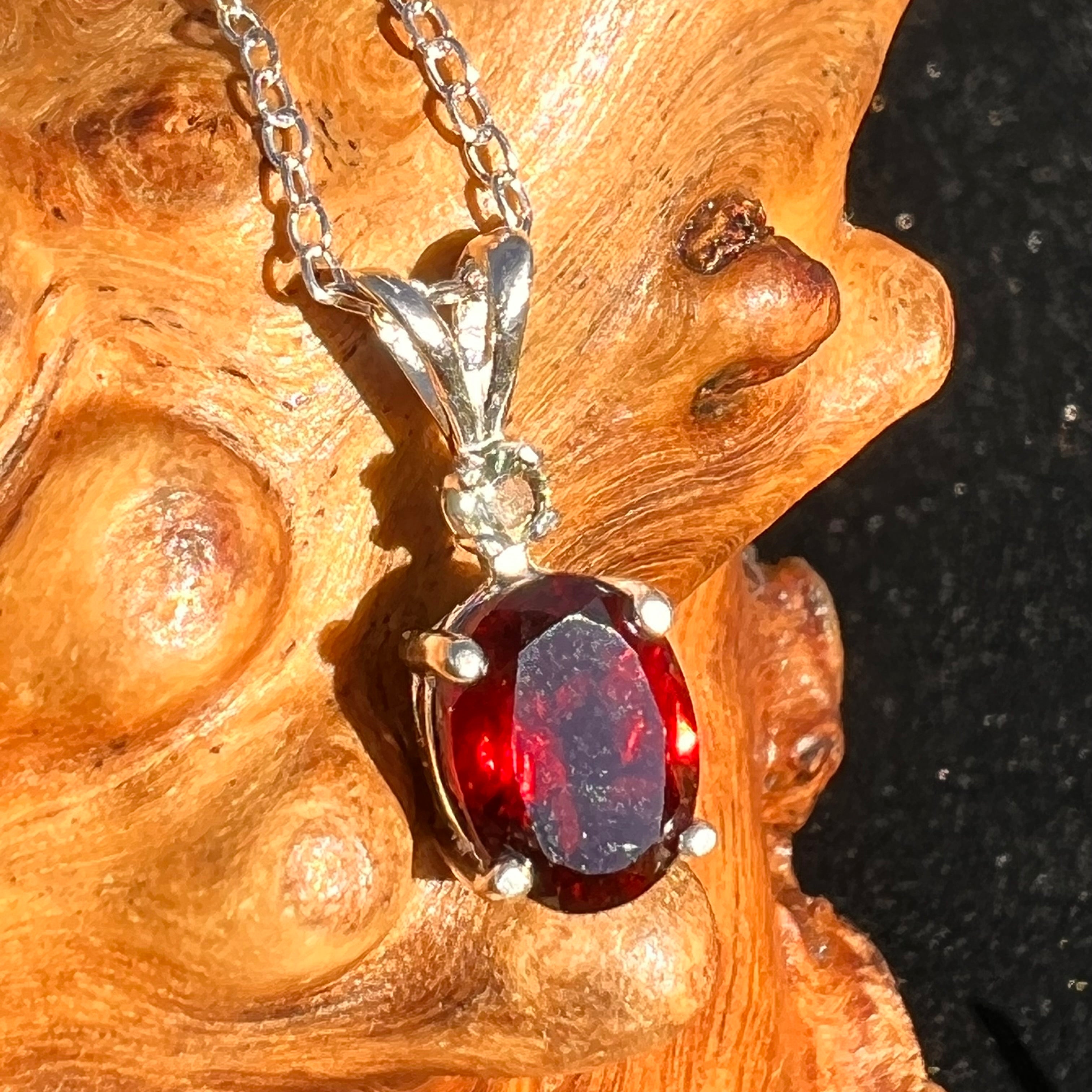 Red Garnet Moldavite Necklace Sterling Silver
