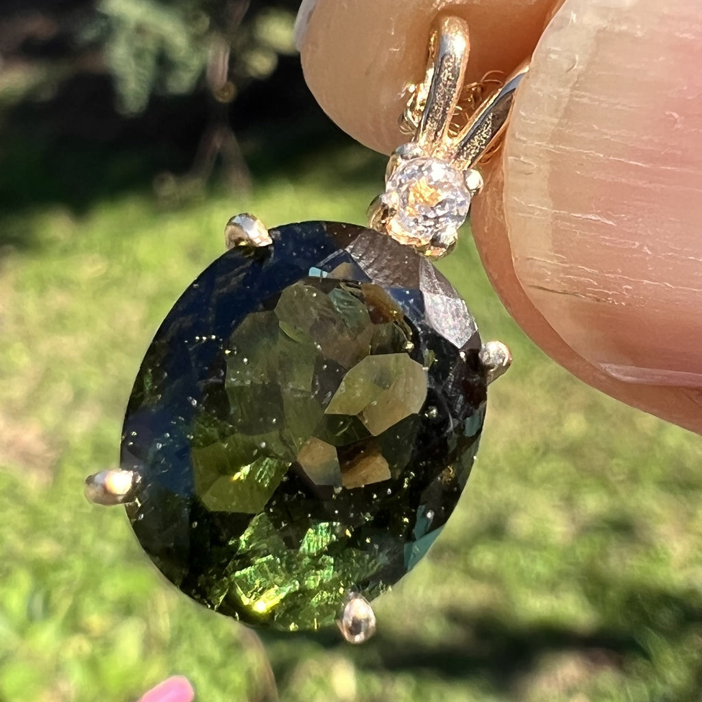 Moldavite & Diamond Pendant 14k Gold | moldavitejewelry.com – Moldavite ...