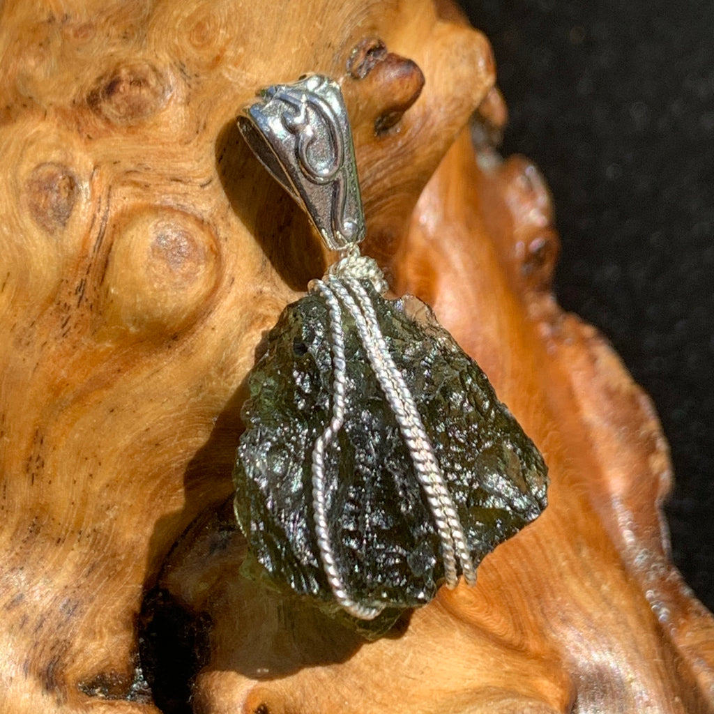 Raw Moldavite Wire Wrapped Pendant Silver | moldavitejewelry.com ...